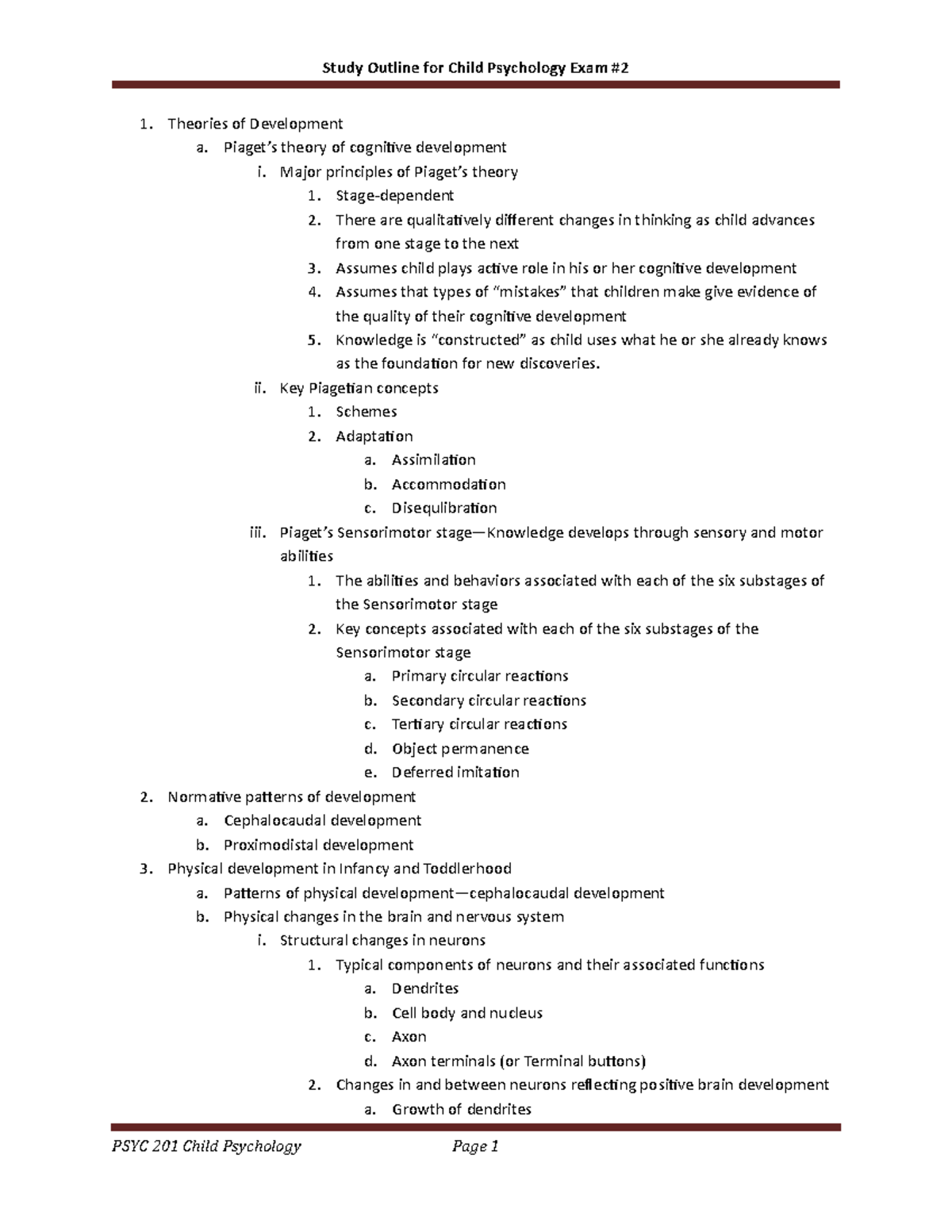 Study Outline for Child Psychology Exam 2 (2-18-19) - Study Outline for ...