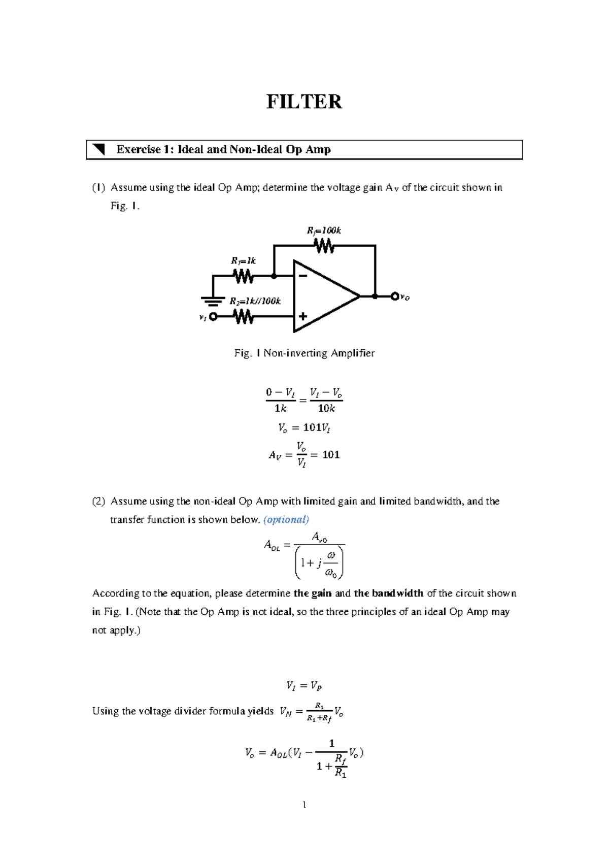 01 PRE Filters 1102A - Exercise 1: Ideal and Non-Ideal Op Amp - FILTER ...