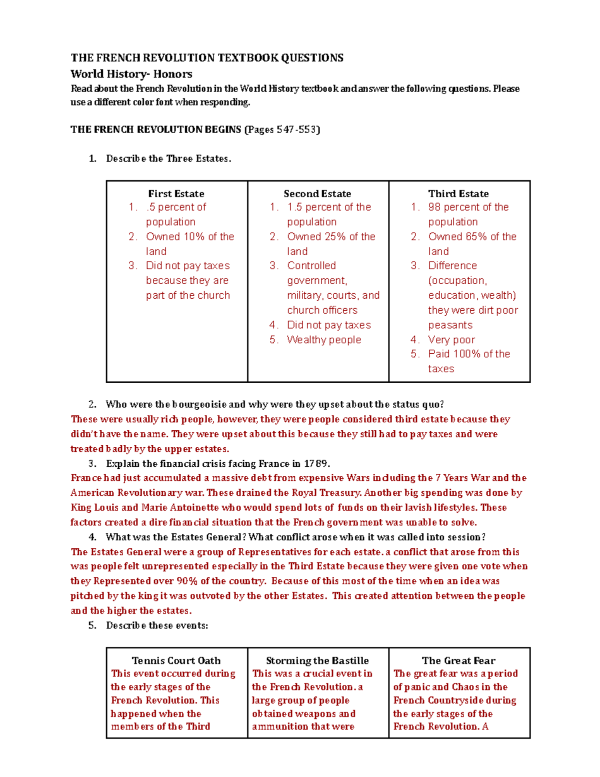 Copy of French Revolution Textbook Questions - THE FRENCH REVOLUTION ...