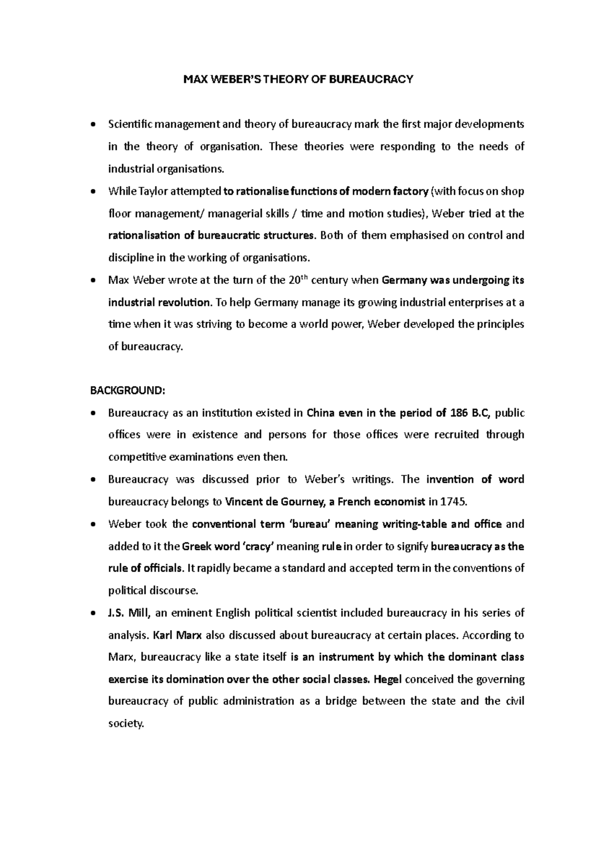 MAX Weber - The Concept of Bureaucracy - MAX WEBER’S THEORY OF ...