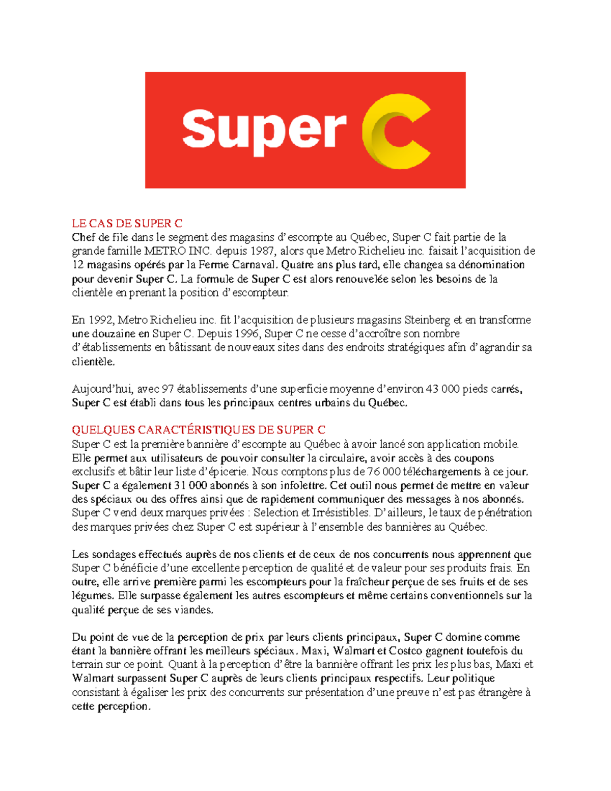 LE CAS DE Super C - étude de cas avec questions - LE CAS DE SUPER C ...