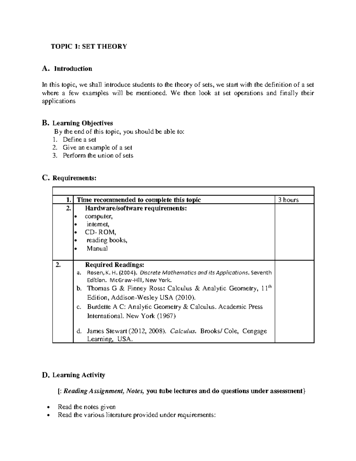 Math comp notes - yes - TOPIC 1 : SET THEORY A. Introduction In this ...