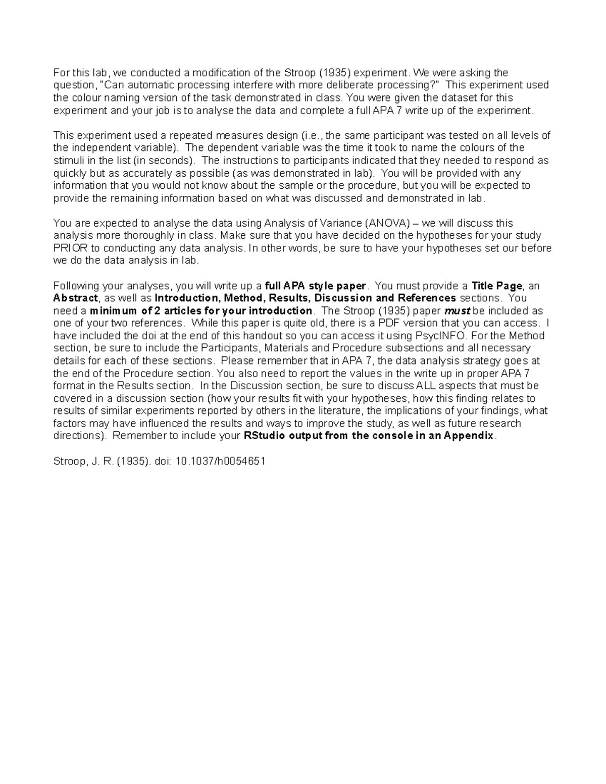 Lab9932-Stroop Effect Lab Instructions - PSYC 510 - Studocu