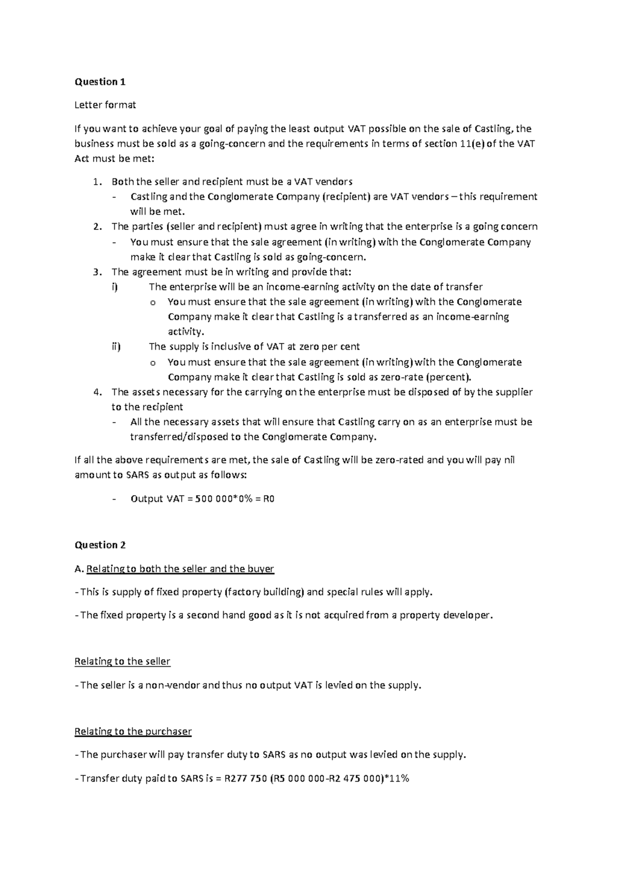 Tutorial 2 (VAT) Solution - 2024 - Question 1 Letter format If you want ...