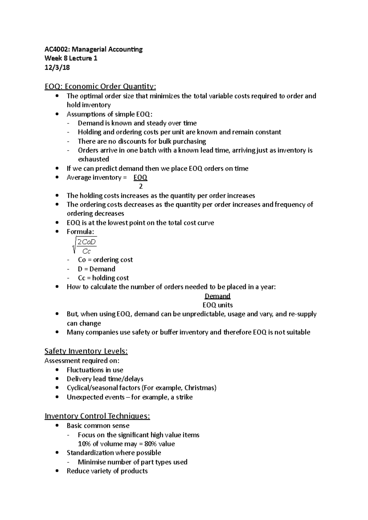 Week 8 Lecture 1 AC4002 - atherine Egan Browne & Mairead Breathnach - AC4002: Managerial ...