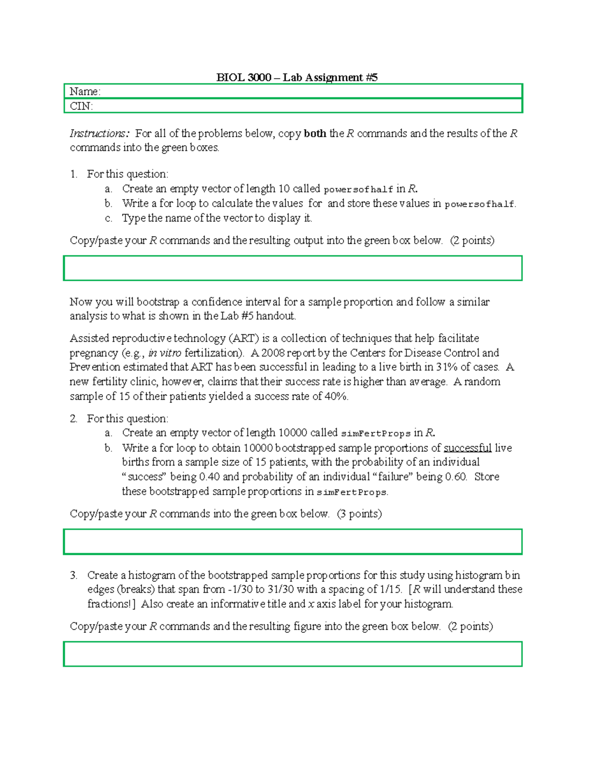 Lab Assignment 5 - Help - BIOL 3000 – Lab Assignment # Name: CIN ...