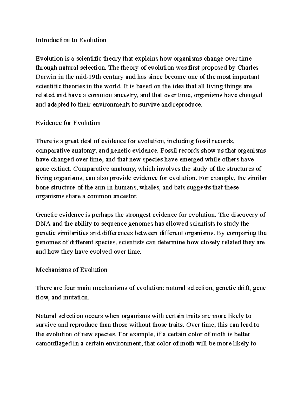 Evolution Notes 1- Google Docs - Introduction to Evolution Evolution is ...