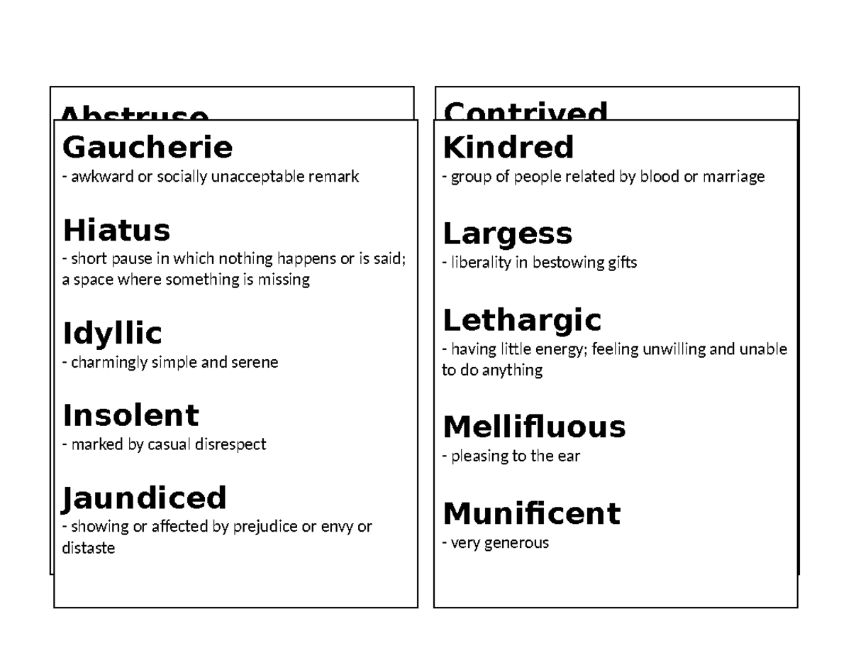 Grade 4 words - none - Abstruse - difficult to understand Aloof ...