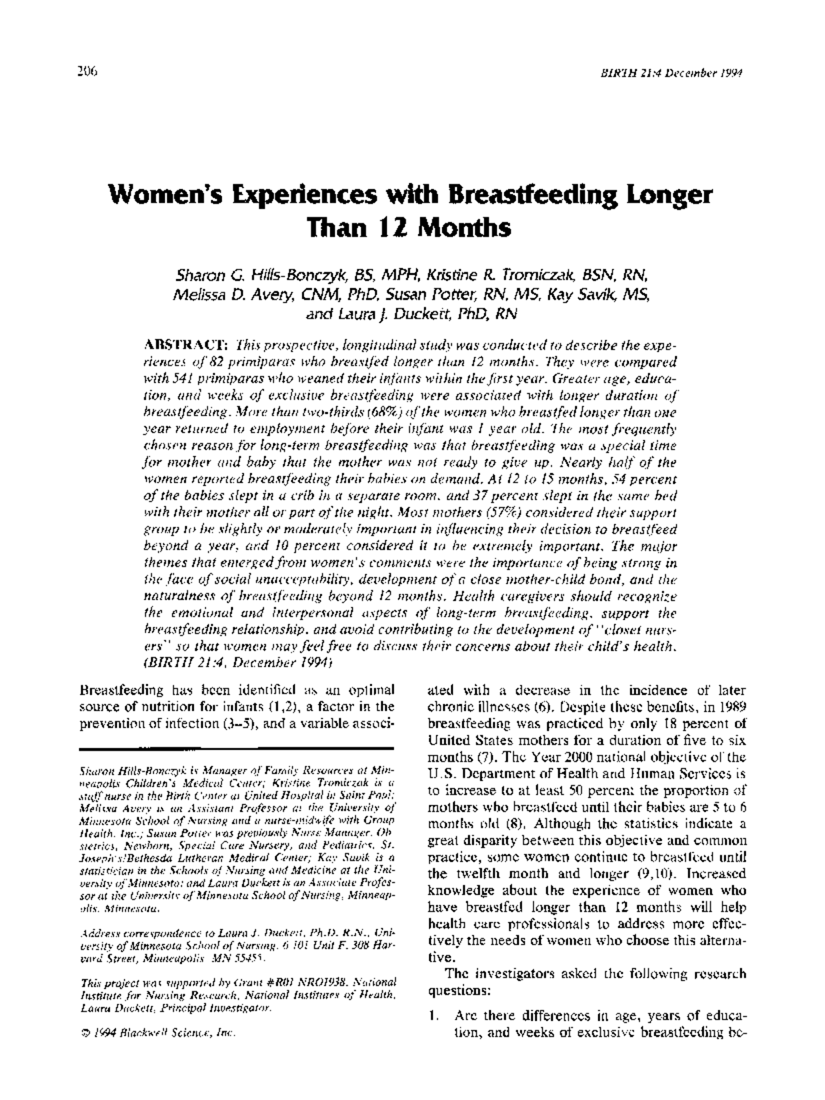 Womens Experiences with Breastfeeding Lo - 206 zyxwvutsrqpoBIRTH 21 ...
