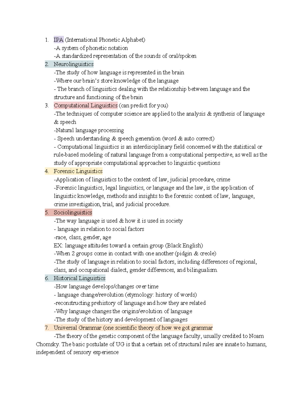 Linguistics SG - Lecture notes from half of the semester to the end ...