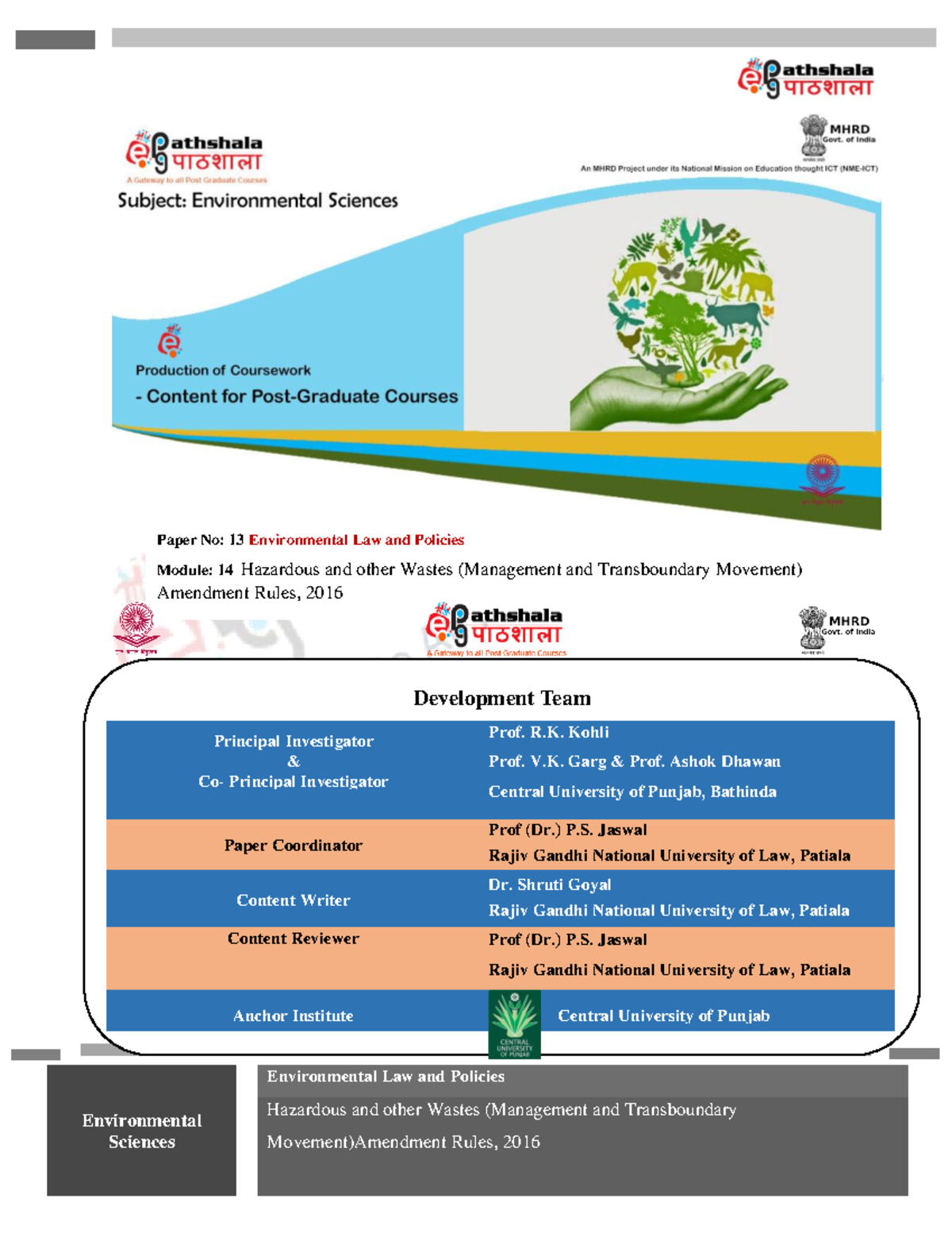 Hazardous waste act - minor environmental legislation - 1 Environmental ...