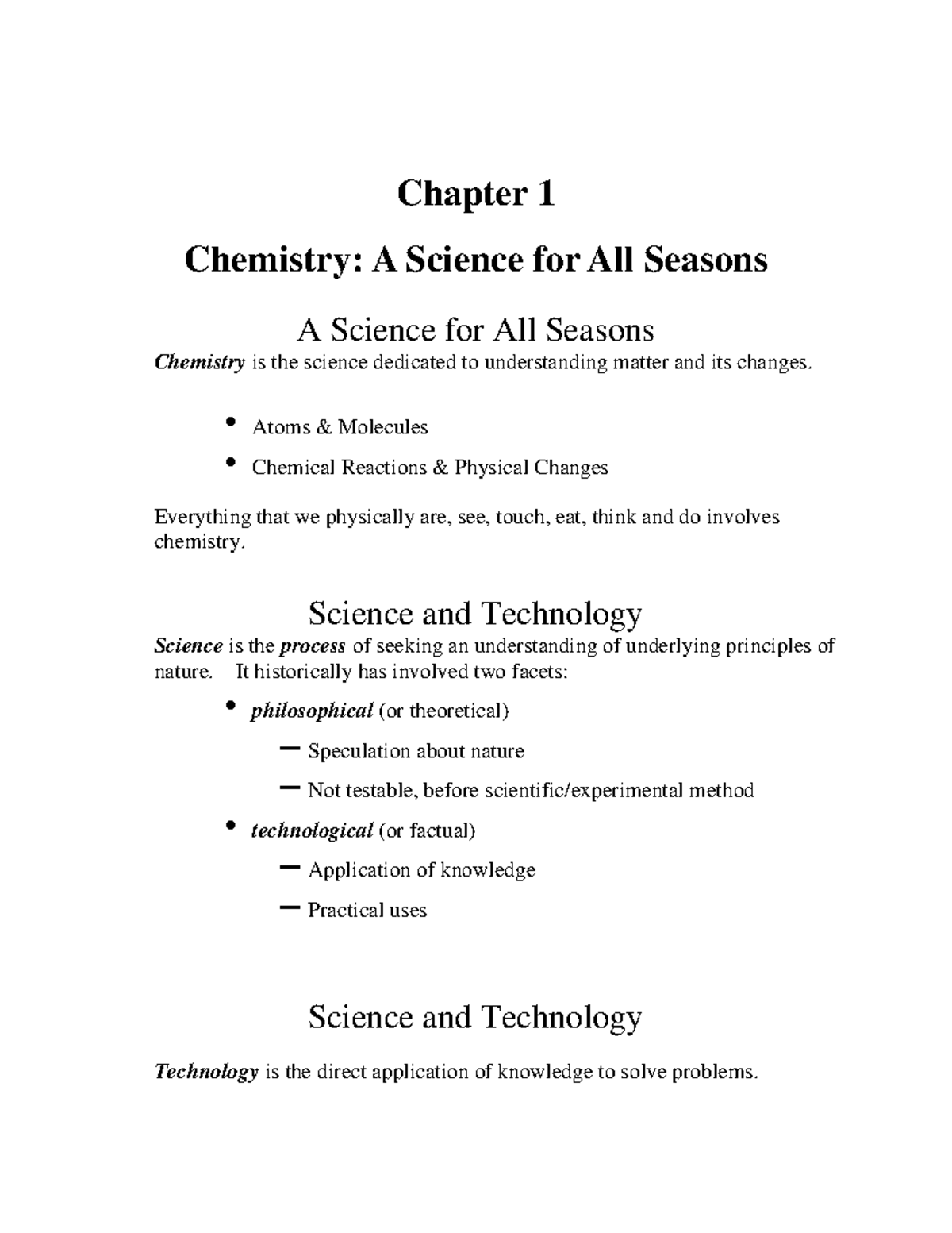 CHE126-Chapter 1 - Chapter 1 Chemistry: A Science for All Seasons A ...