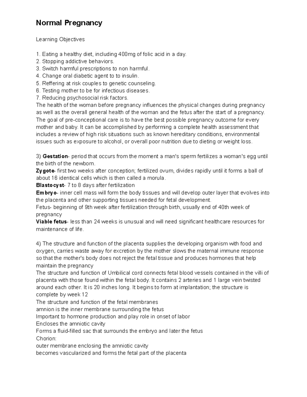 Untitled document - healthy mother and baby notes - Normal Pregnancy ...