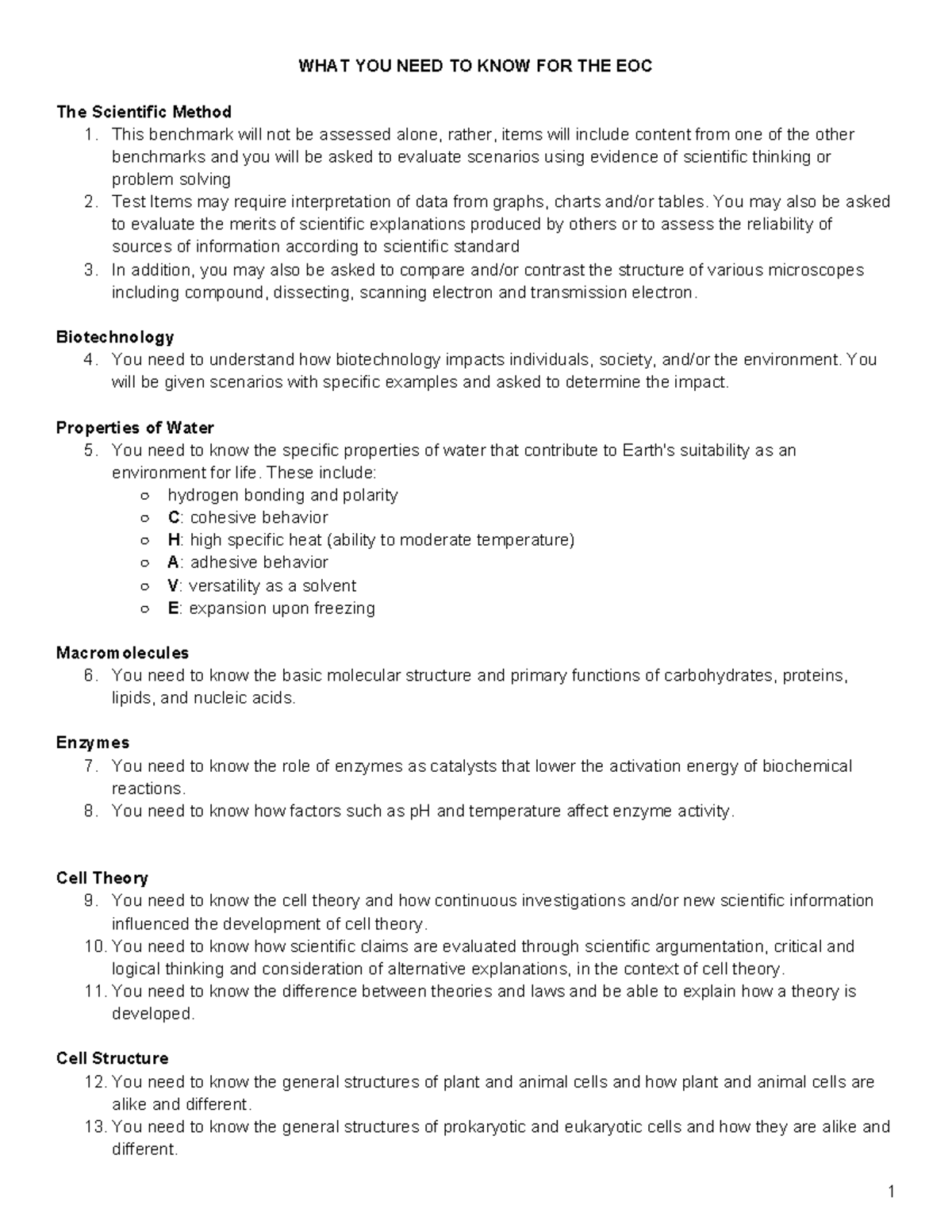 EOC WHAT YOU NEED TO KNOW - WHAT YOU NEED TO KNOW FOR THE EOC The ...