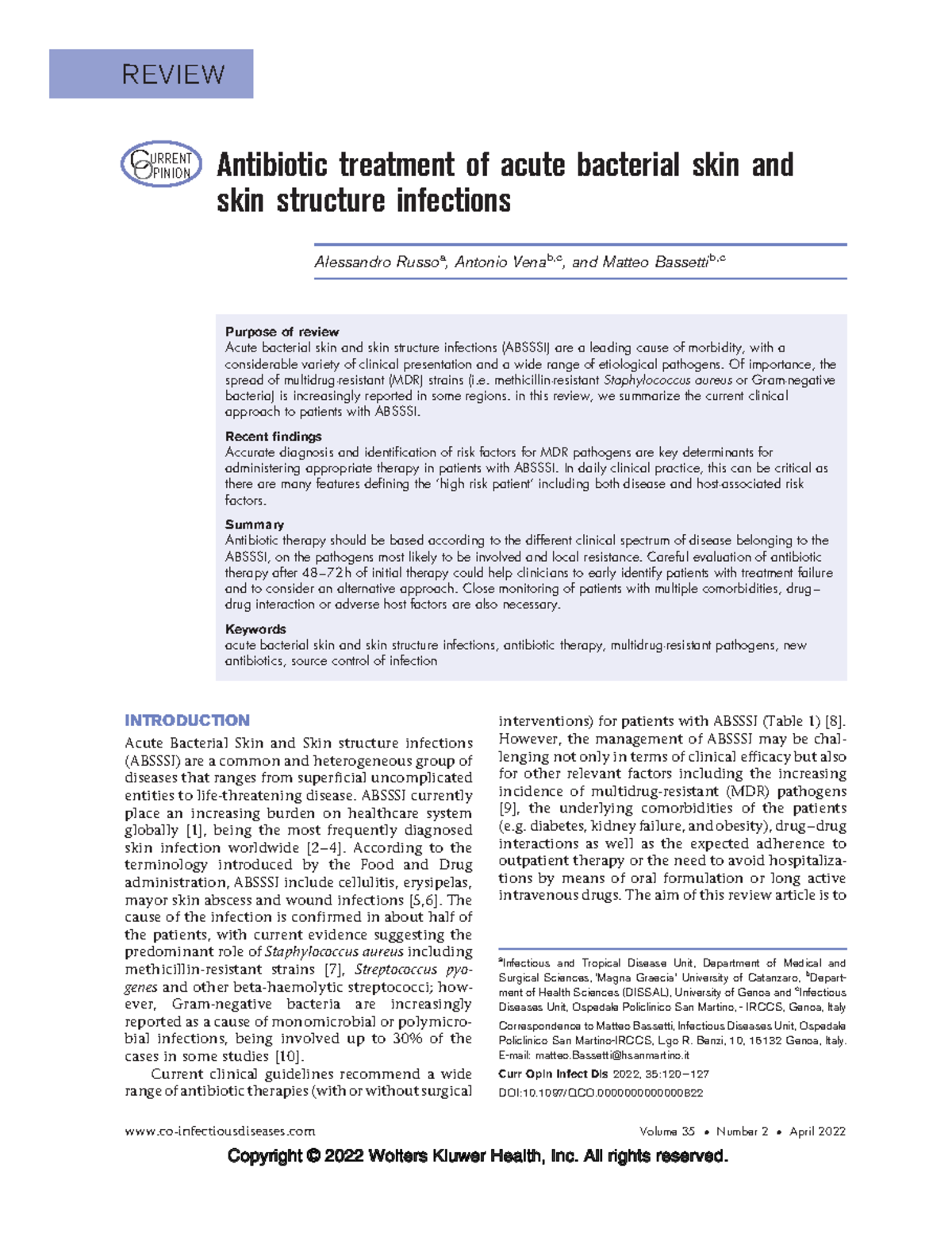 Antibiotic treatment of acute bacterial skin and skin structure - Of ...