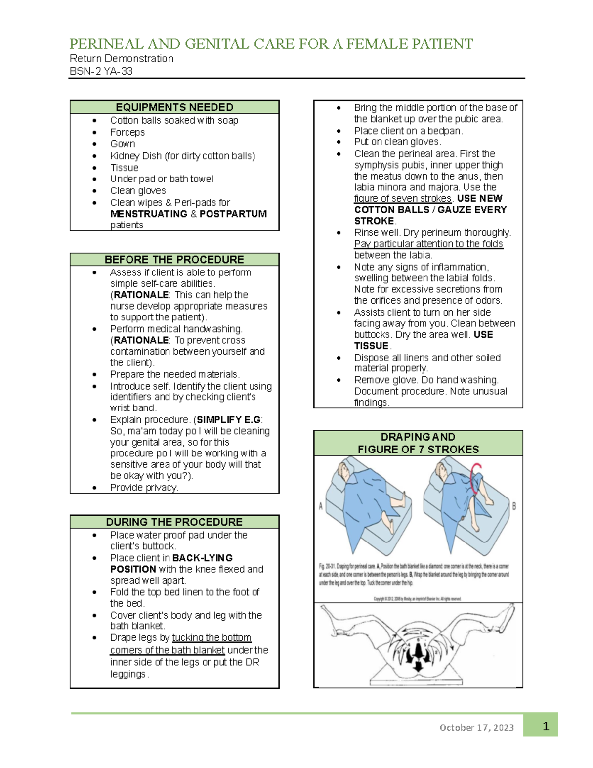 Perineal CARE - PERINEAL AND GENITAL CARE FOR A FEMALE PATIENT Return ...