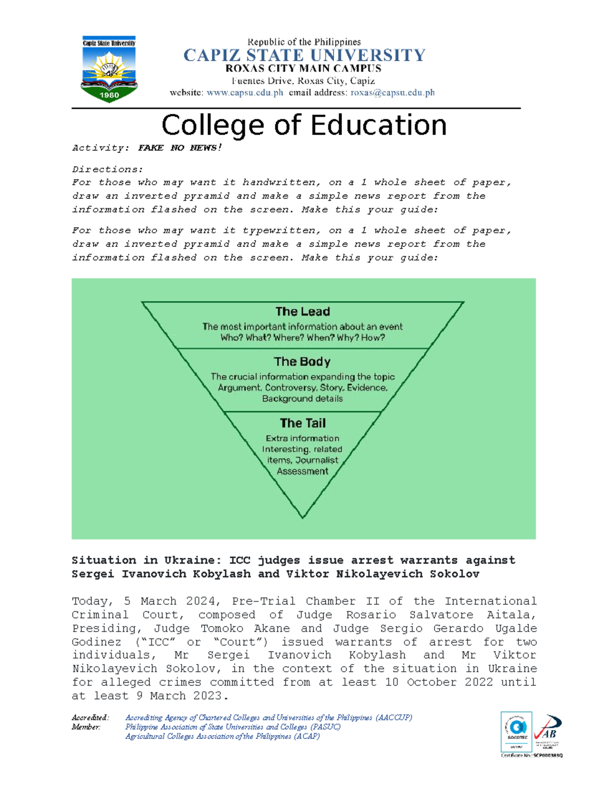 News-Fact-Sheet - Activity: FAKE NO NEWS! Directions: For those who may ...