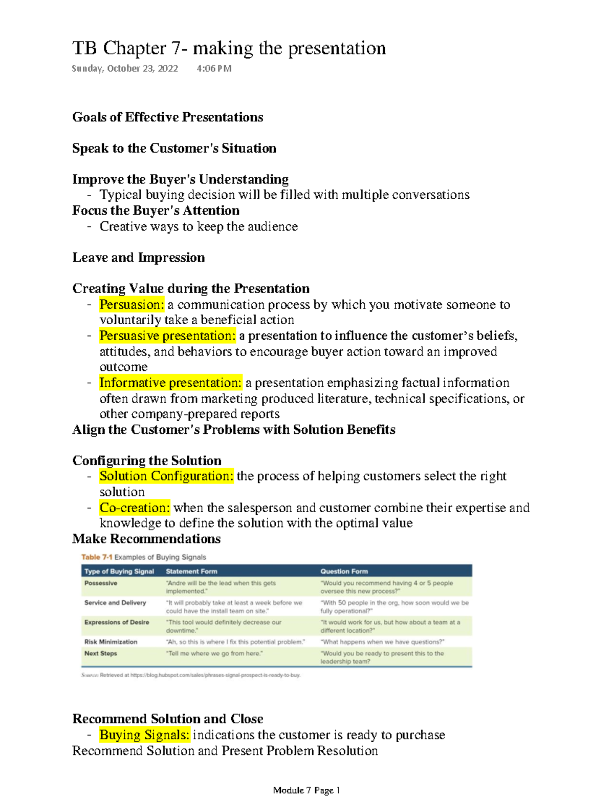 TB Chapter 7- making the presentation - Goals of Effective ...