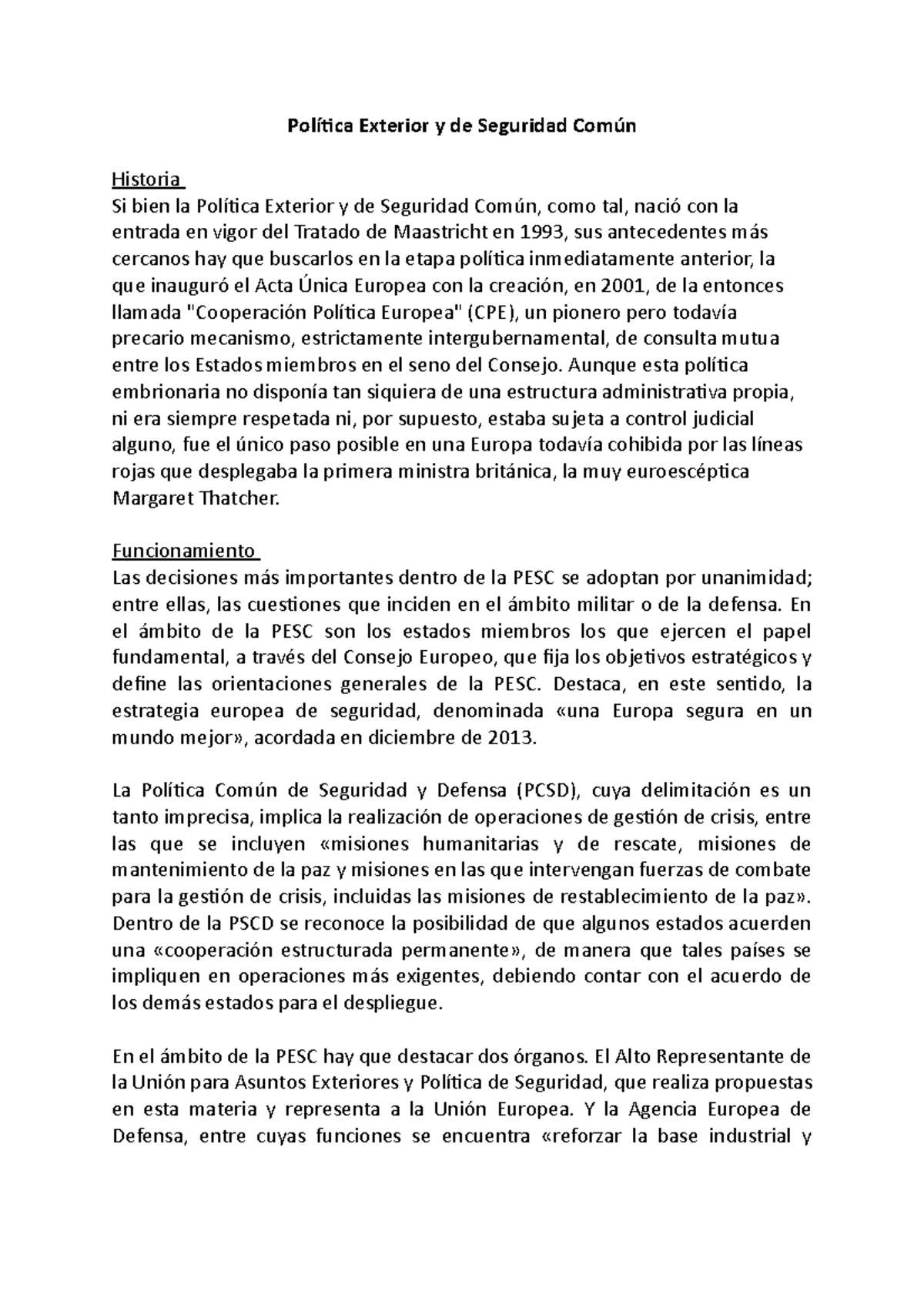 PESC - Apuntes sobre la política exterior de la Unión Europea ...