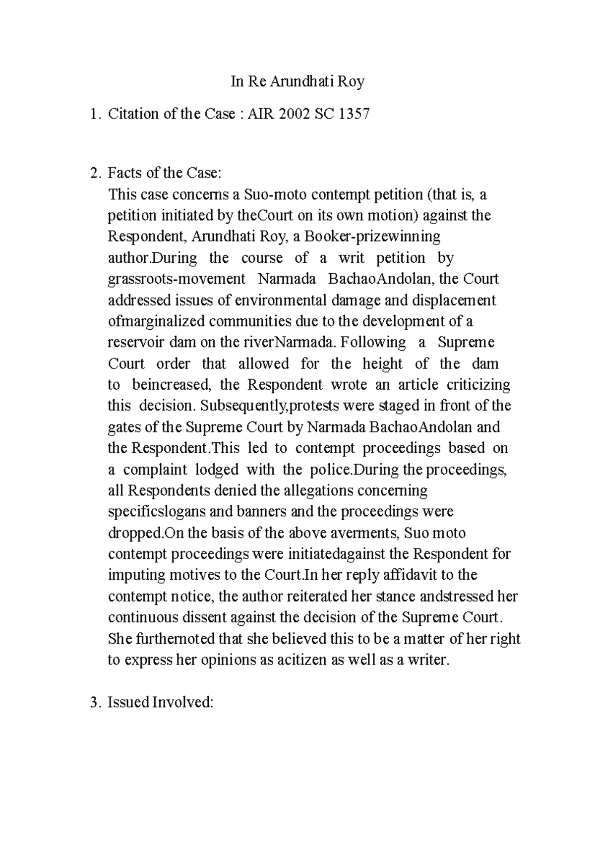 In Re Arundhati Roy - In Re Arundhati Roy Citation of the Case : AIR ...