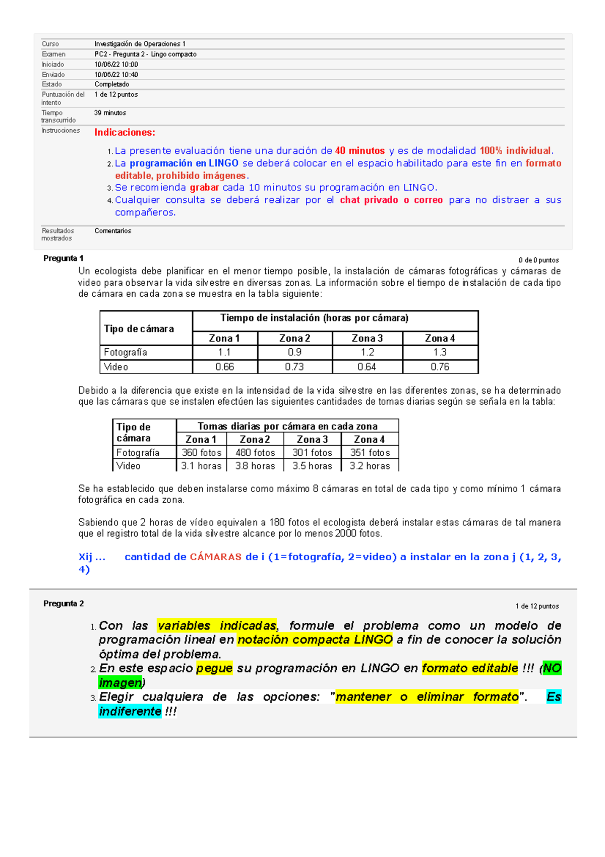 PC2 Parte 2 IOP - PC2 IOP1 - Curso Investigación de Operaciones 1 Examen PC2 - Pregunta 2 ...