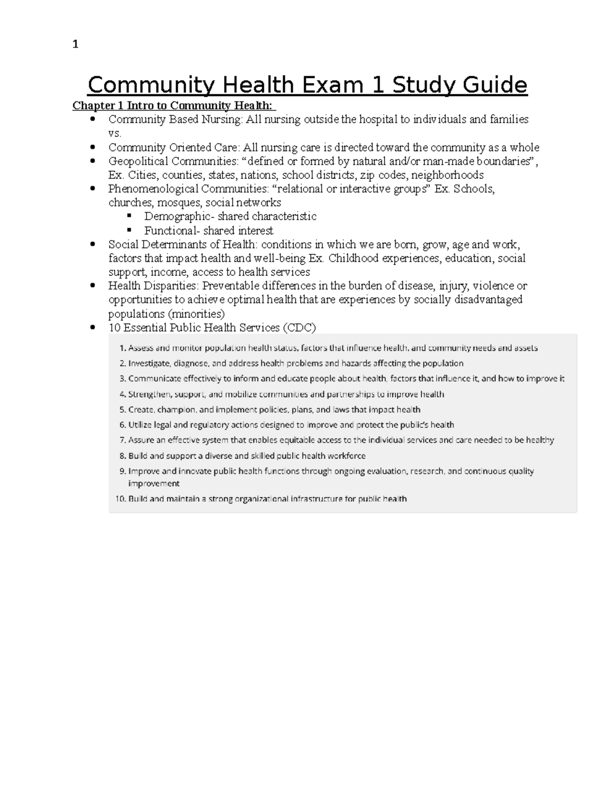 Community Exam 1 Study Guide - Community Health Exam 1 Study Guide ...