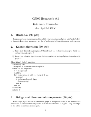 CS300 Homework 2 Solution - CS300 Homework 2 TA: Jihwan Kim(jhkim18@kaist.ac) Deadline: March 28 ...