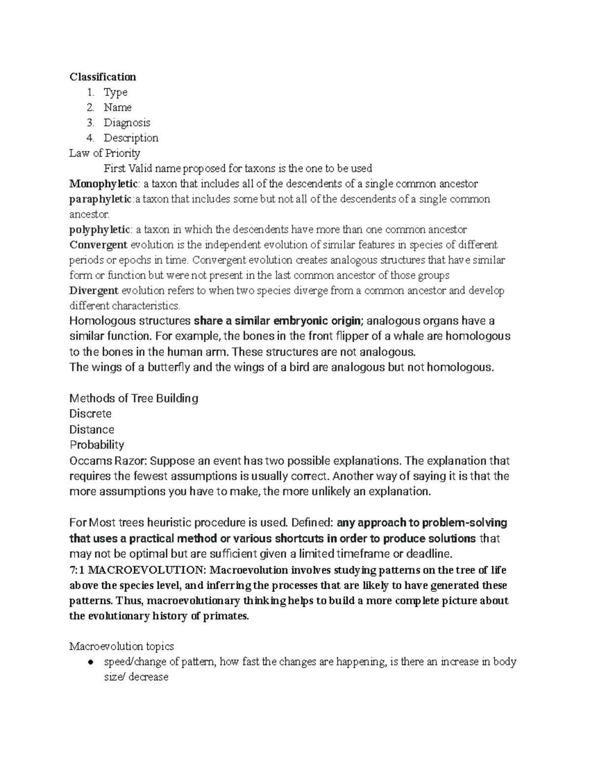 Evolution 2 - Lecture notes Exam 2 - Classification 1. Type 2. Name 3 ...