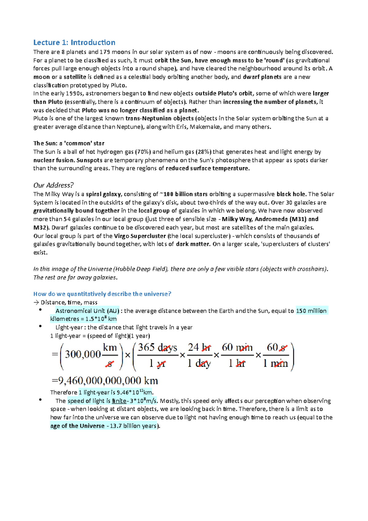 Lectures 1-9 Notes - Lecture 1: Introduction There are 8 planets and ...