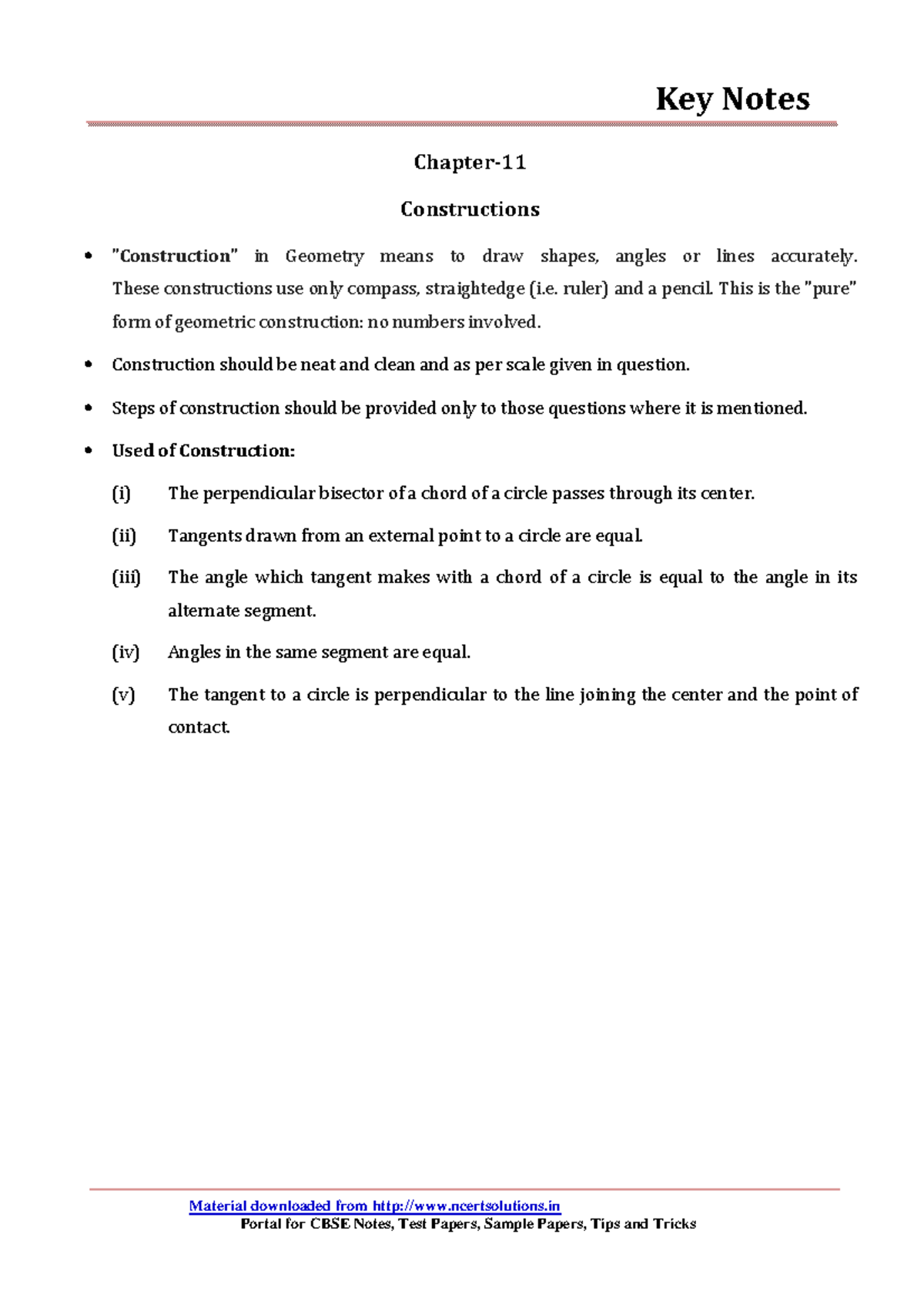 10 maths key notes ch 11 constructions - Key Notes Material downloaded ...