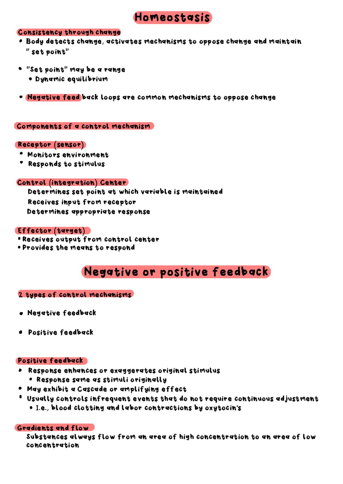 Homeostasis notes - Homeostasis Consistency through change Body detects ...