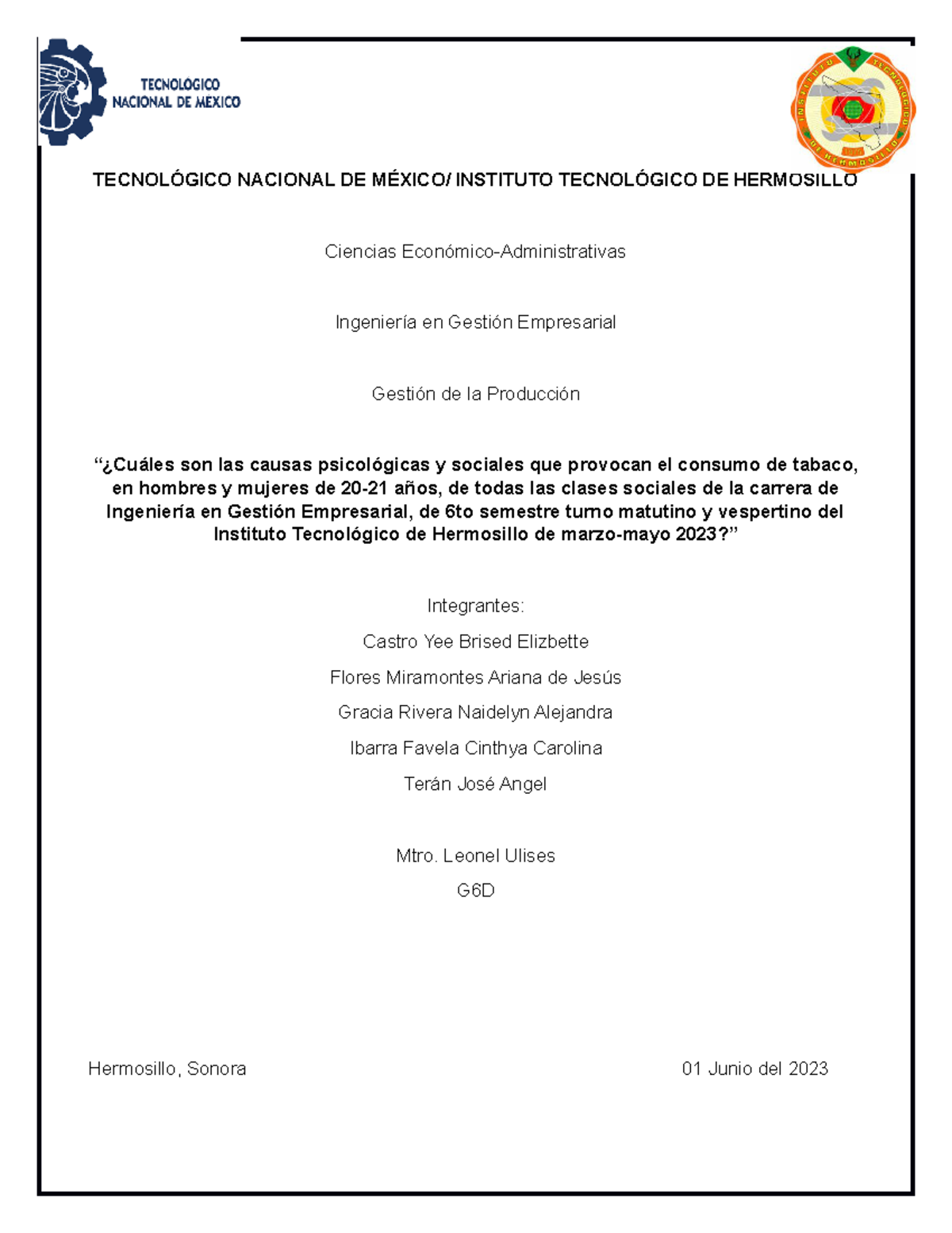 Proyecto gestion - TECNOLÓGICO NACIONAL DE MÉXICO/ INSTITUTO ...