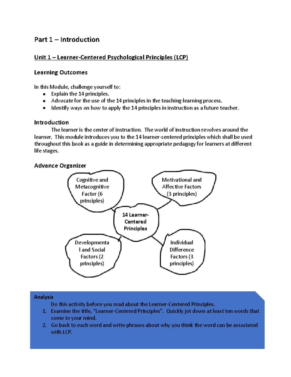 Unit 1 in Tcallp - gcvbjhvnvh - Part 1 – Introduction Unit 1 – Learner-Centered Psychological ...