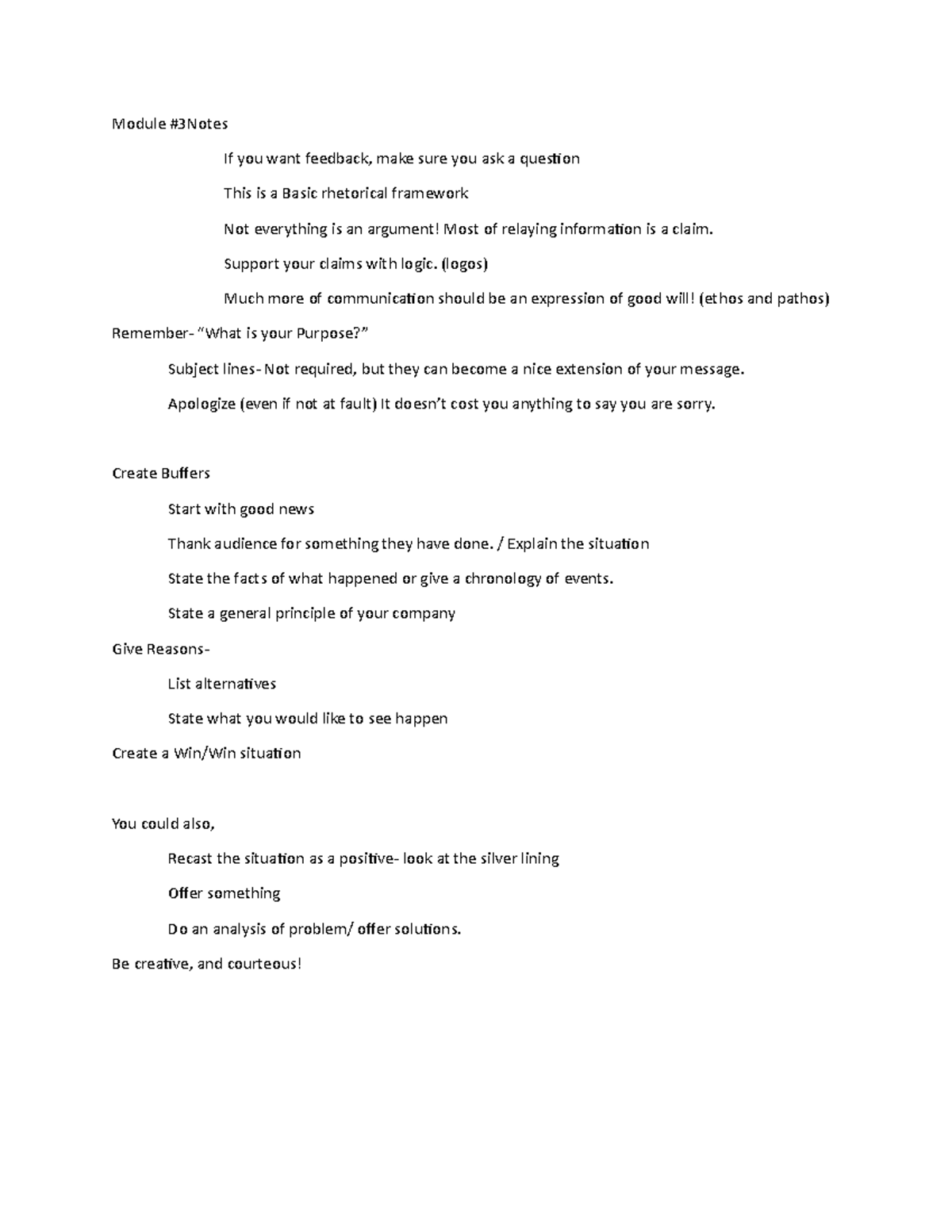 Module #3 notes - Module #3Notes If you want feedback, make sure you ...