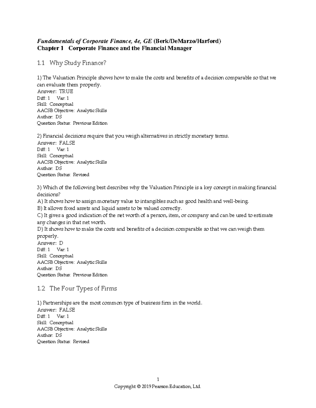 CH01 TB - 1 Fundamentals of Corporate Finance, 4e, GE (Berk/DeMarzo ...