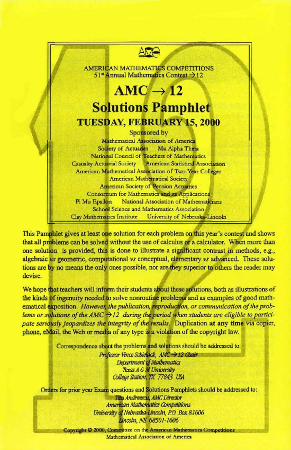 2000 AMC 12 Solutions - Answer (E): Factor 2001 into primes to get 2001 ...