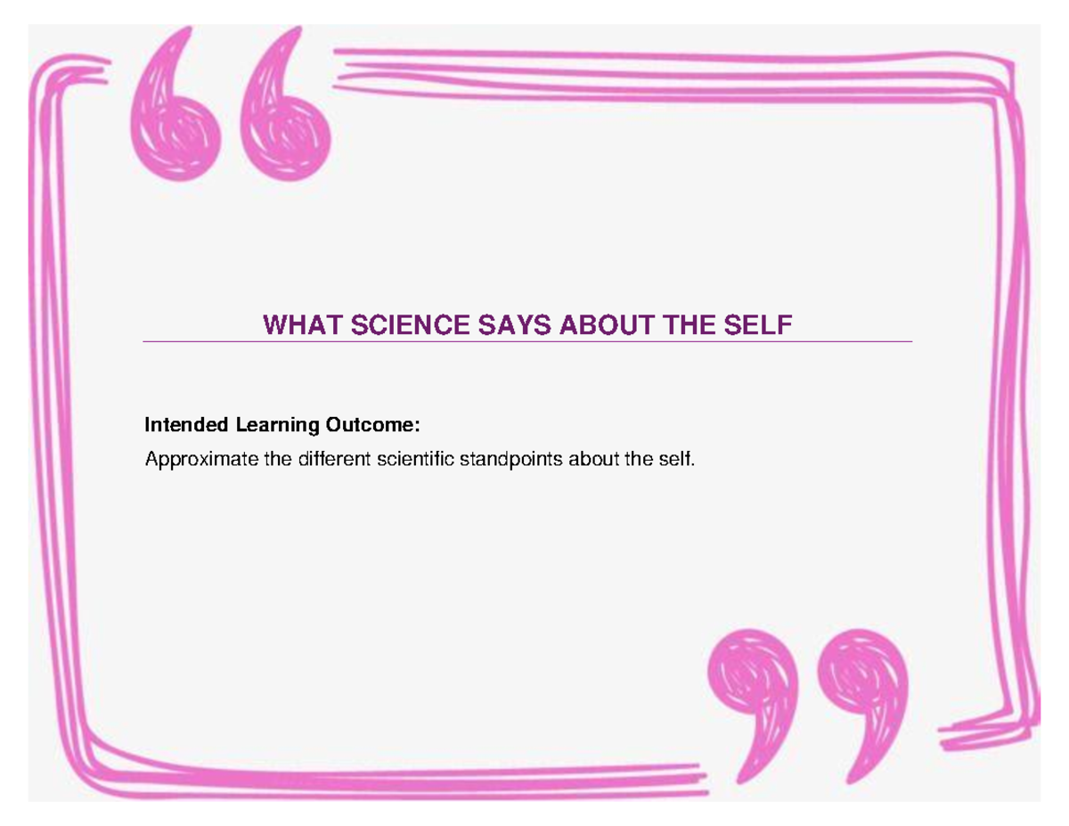 WHAT Science SAYS About THE SELF - Understanding The Self - TIP - Studocu