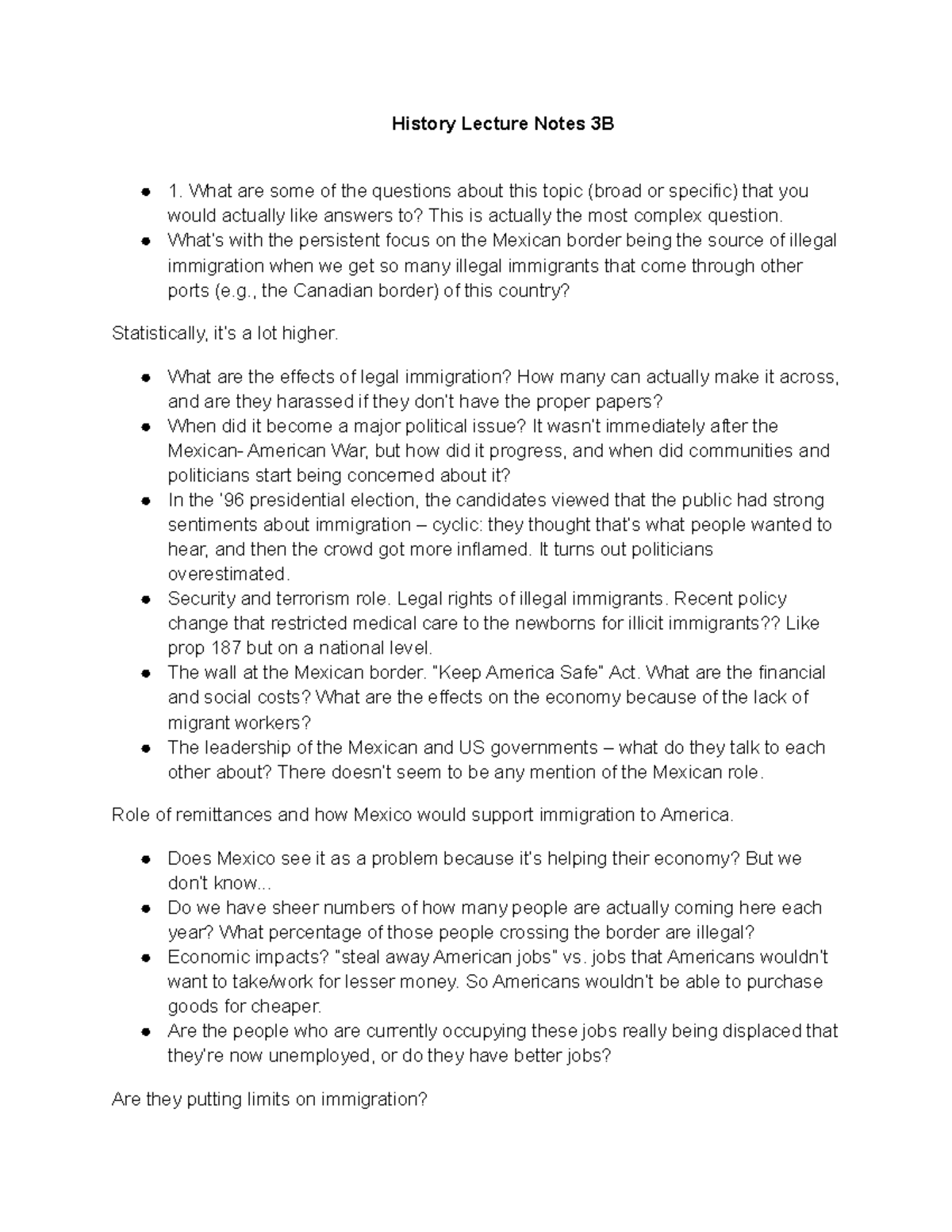 History Lecture Notes 3B - What are some of the questions about this ...