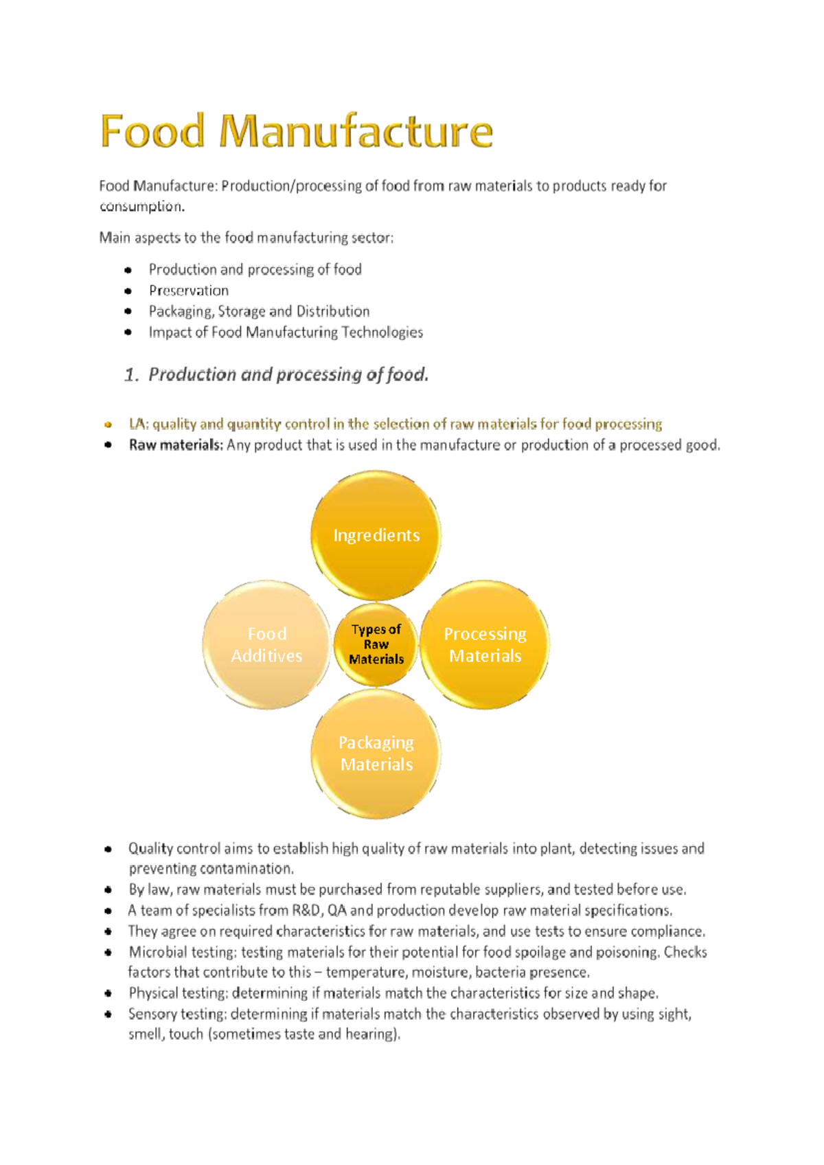 Food Manufacture Notes - Types of Raw Materials Ingredients Processing ...