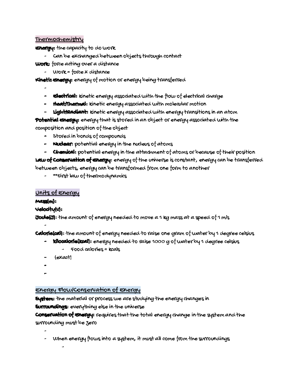 CHEM 139 Lecture Notes - Chapter 7 - Thermochemistry Energy: the ...