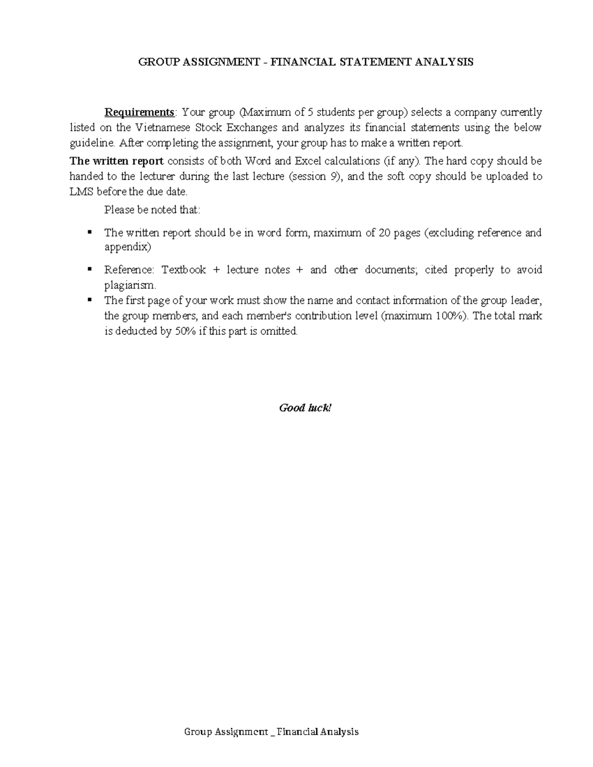 Financial Analysis Guideline-k48 - GROUP ASSIGNMENT - FINANCIAL ...