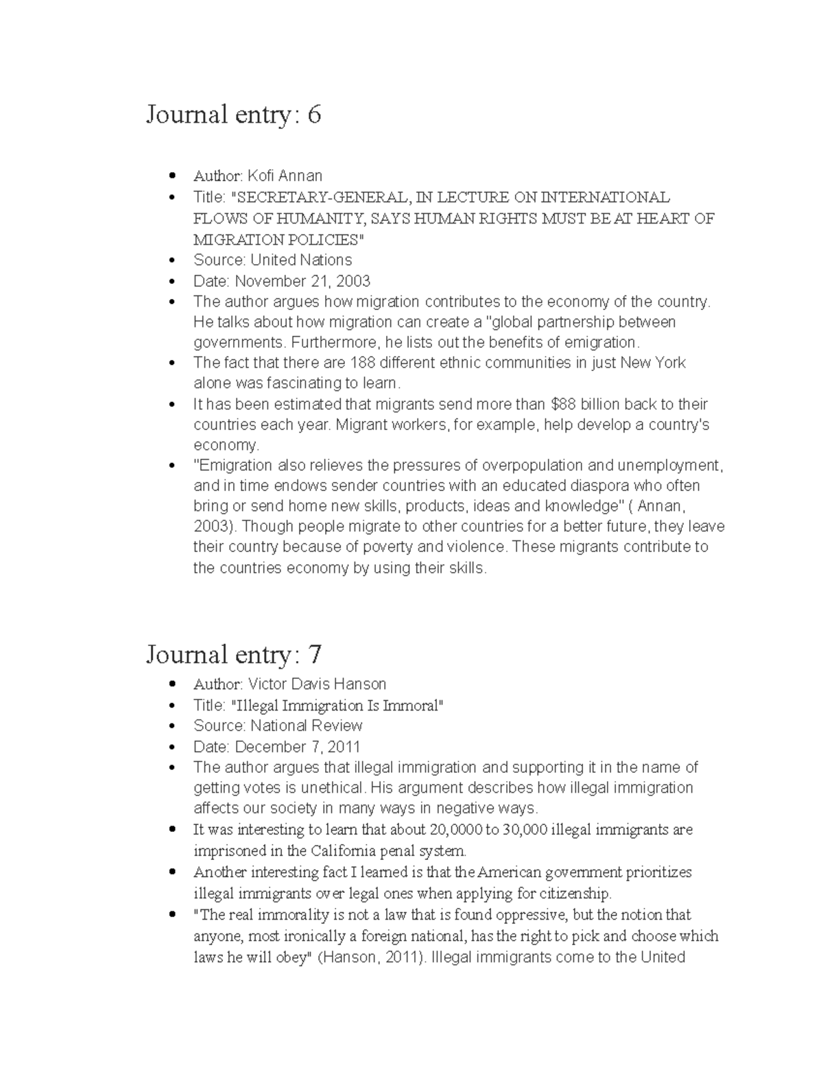 Journal entry 6 and 7 - Journal entry: 6 Author: Kofi Annan Title ...