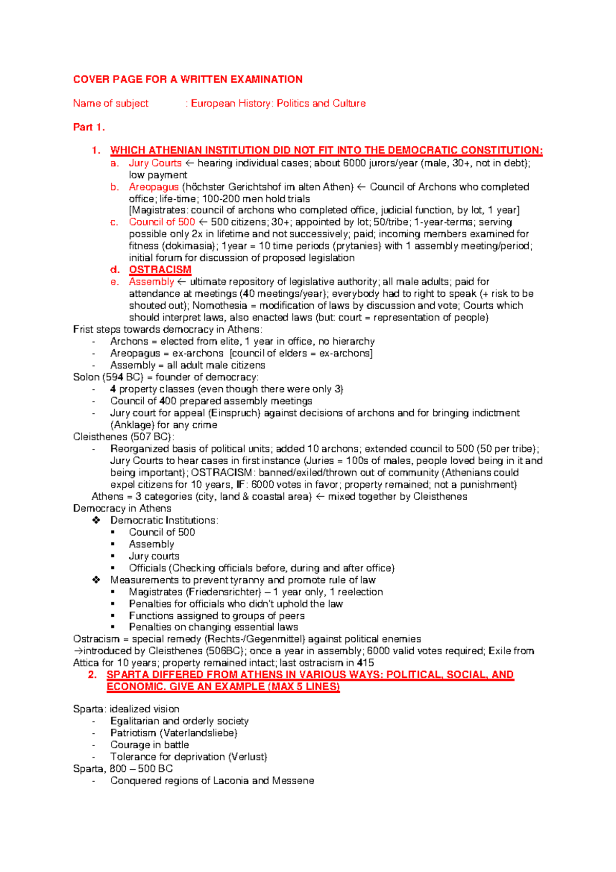 Sample midterm 22 March 2012, questions and answers - COVER PAGE FOR A ...