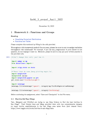 Hw04 3 revised - its mostly correct - hw04_3_revised September 24, 2023 1 Homework 3 : Functions ...