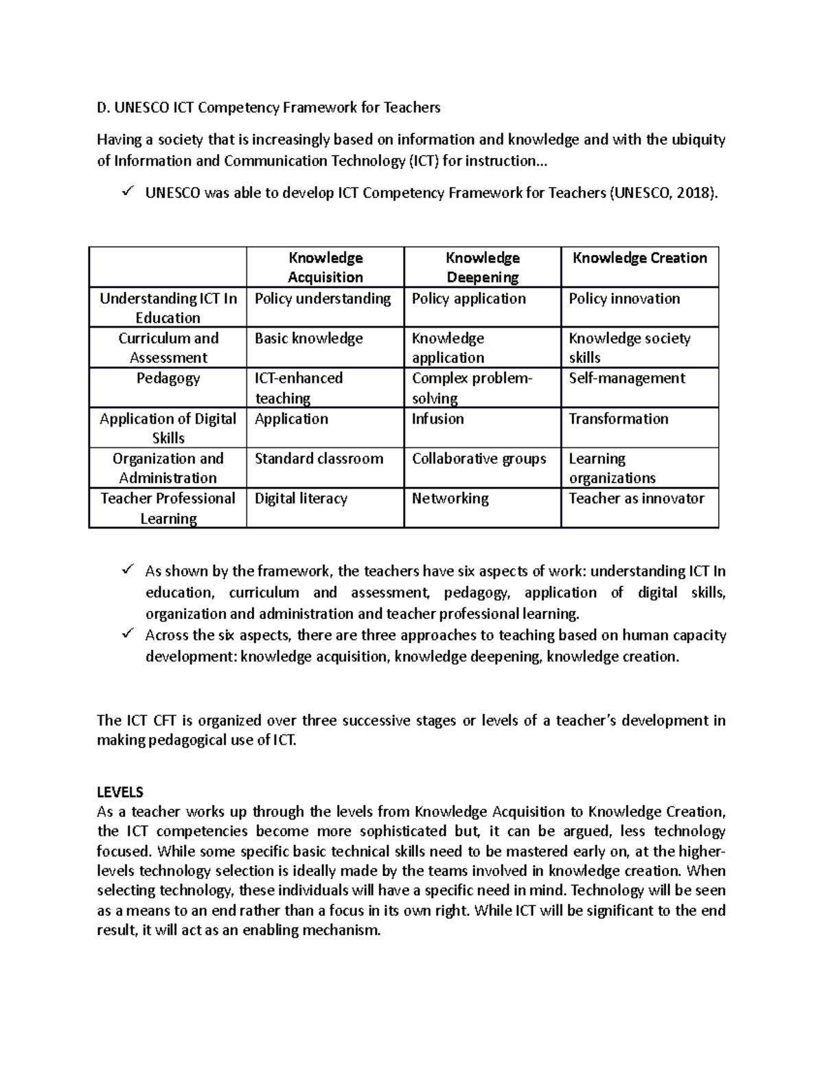 TECHNOLOGY IN TEACHING AND LEARNING 2 - D. UNESCO ICT Competency ...