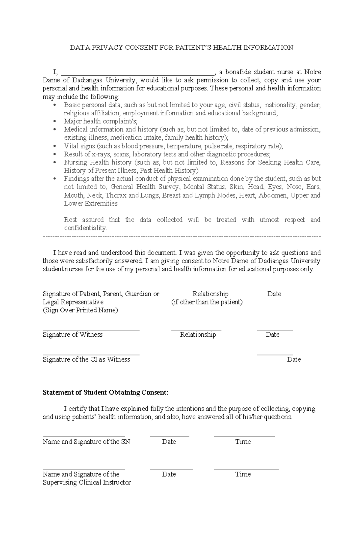 Data Privacy Consent of Patient - DATA PRIVACY CONSENT FOR PATIENT’S ...
