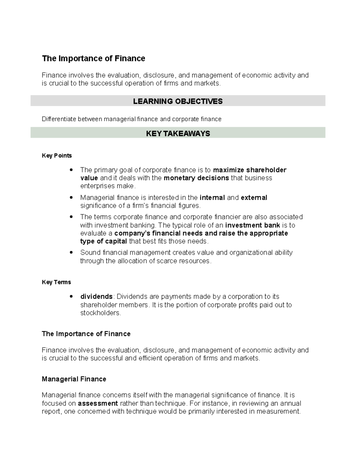 Finance Reviewer 3 - The Importance of Finance Finance involves the ...
