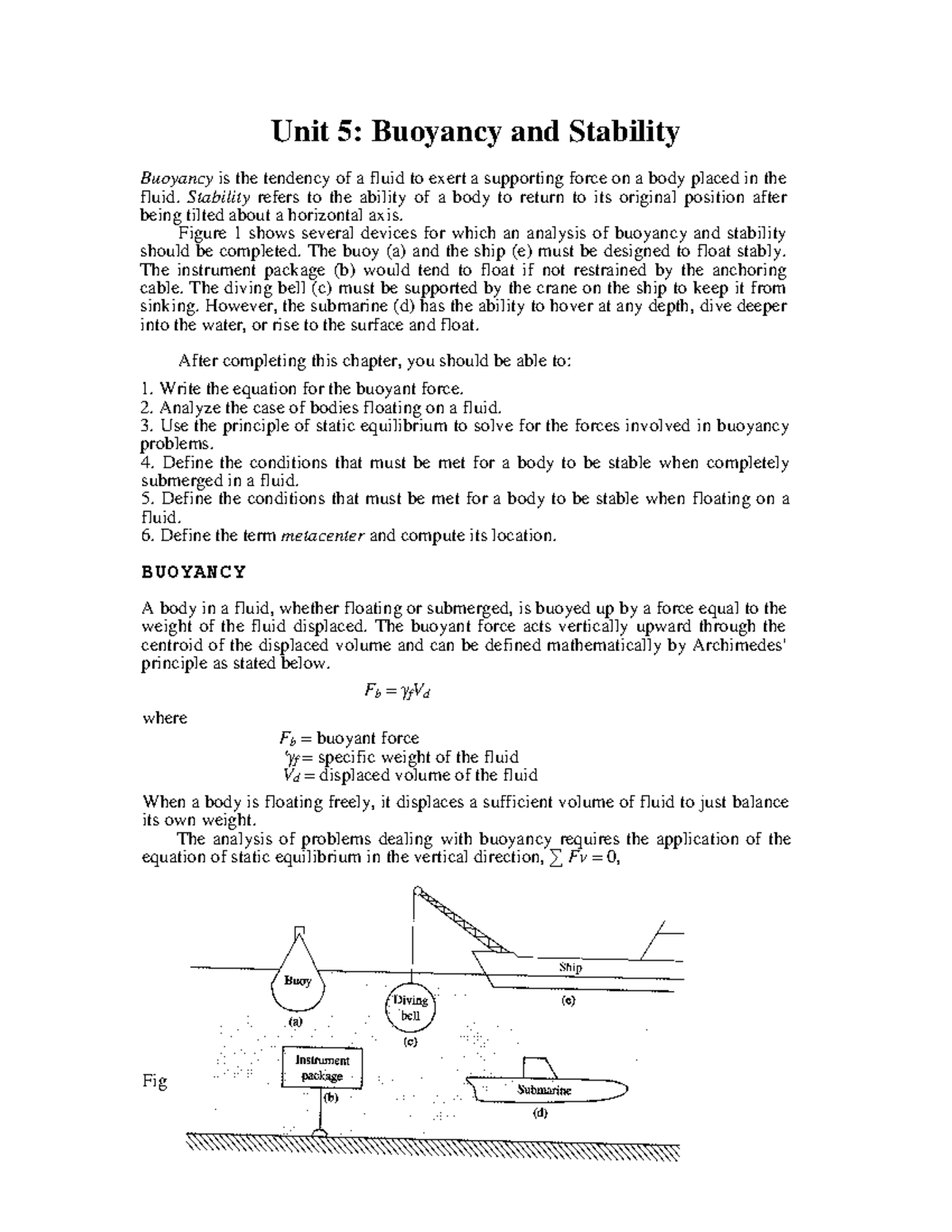 Unit 5 Buoyancy and Stability - Unit 5: Buoyancy and Stability Buoyancy ...