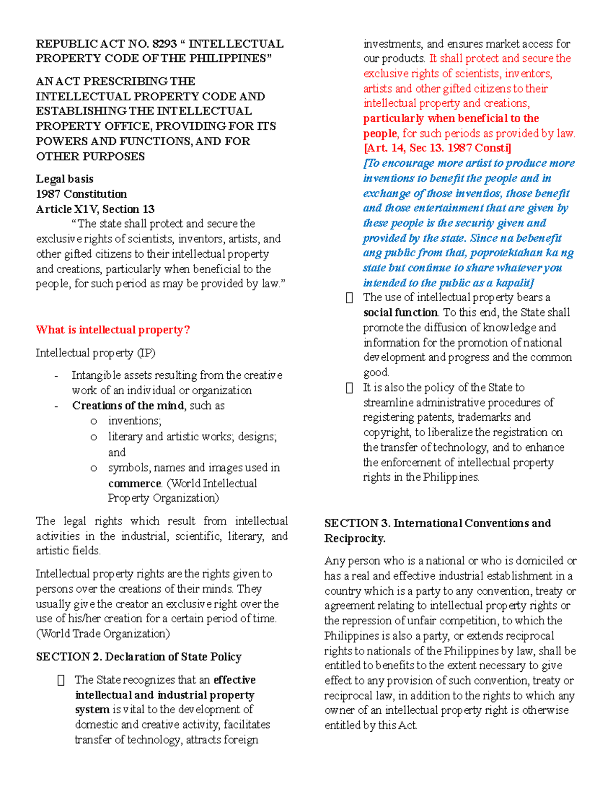 IPL - Intellectual Property Right - REPUBLIC ACT NO. 8293 ...