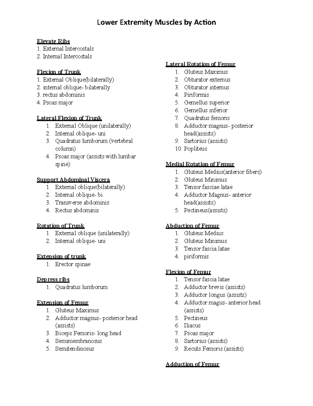Lower Extremity Muscles by Action - Lower Extremity Muscles by Ac4on ...
